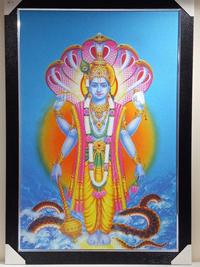 Beautiful Wooden Framed Canvas Print Picture of Vishnuji # 1 - 23 x 33" #59040 | DesiClik.com, USA